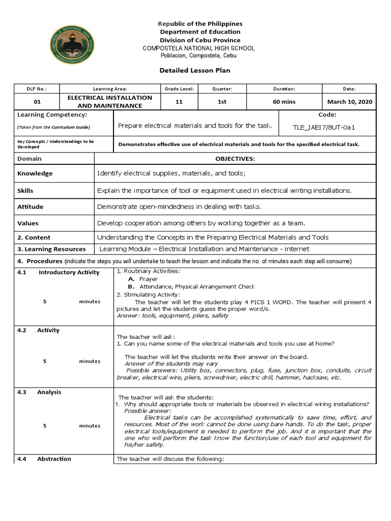 Detailed Lesson PLan | PDF | Ac Power Plugs And Sockets | Electrical Wiring