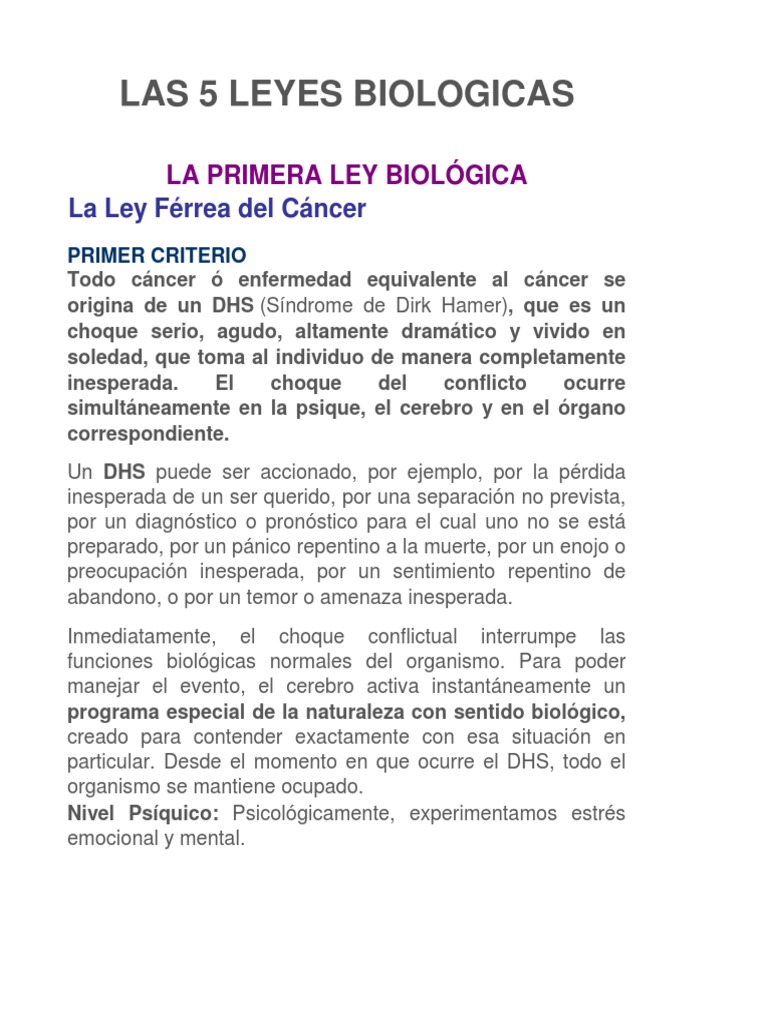 5 Leyes Biologicas Dr. Hamer. Publicacion | PDF | Cáncer | Metástasis