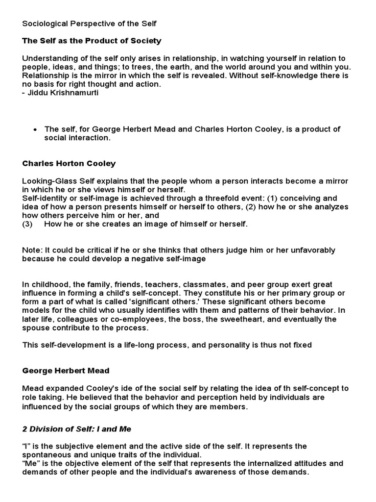 2 Sociological Perspective of The Self | PDF | Self Concept | Self
