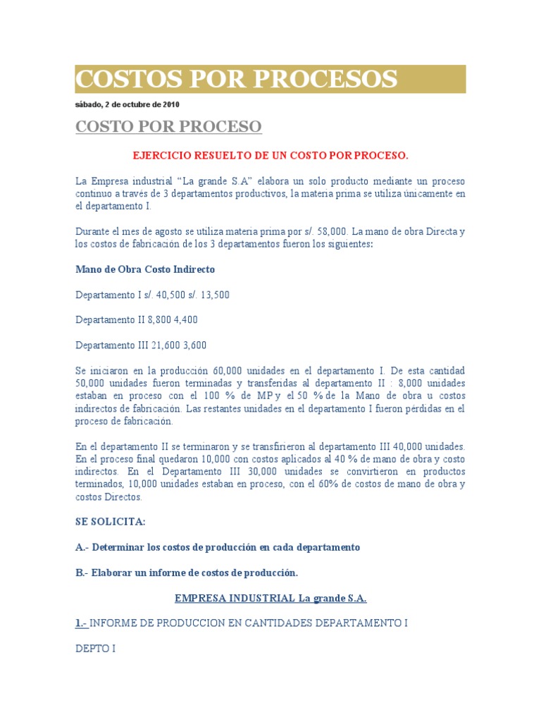 Costos Por Procesos | PDF | Contabilidad de costos | Costo