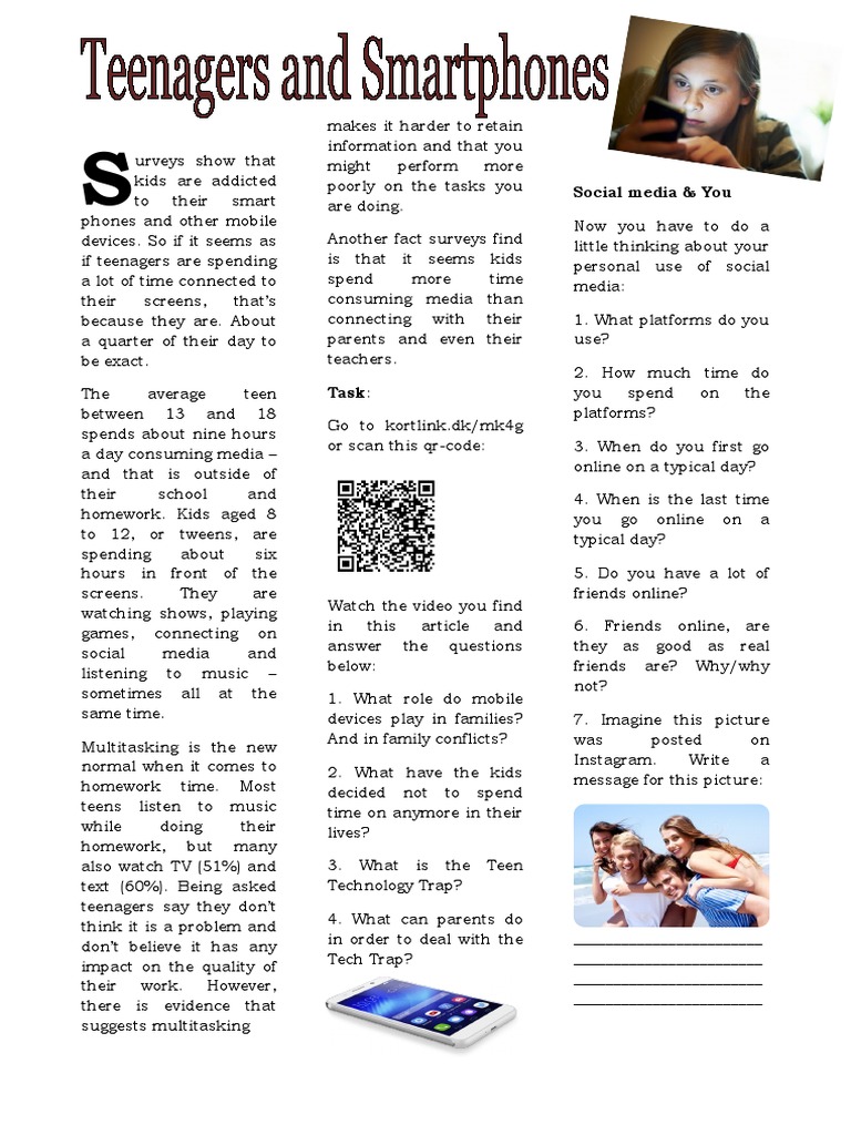 Zteenagers and Smartphones Reading Comprehension Exercises - 89545 ...