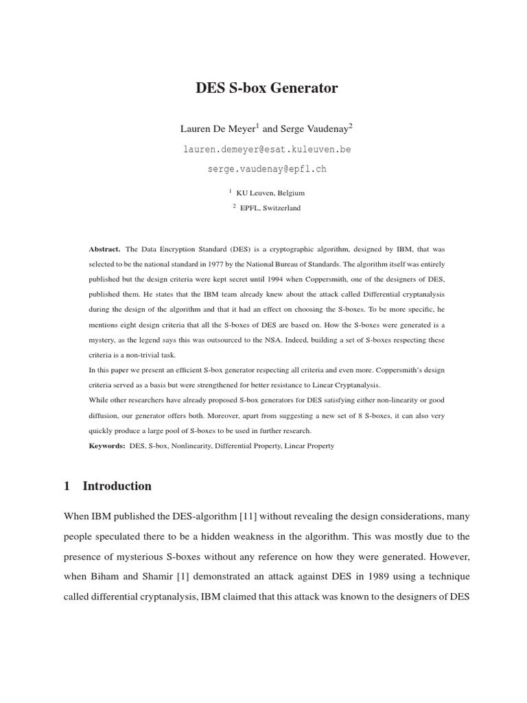 DES S-Box Generator | PDF | Cryptography | Espionage Techniques