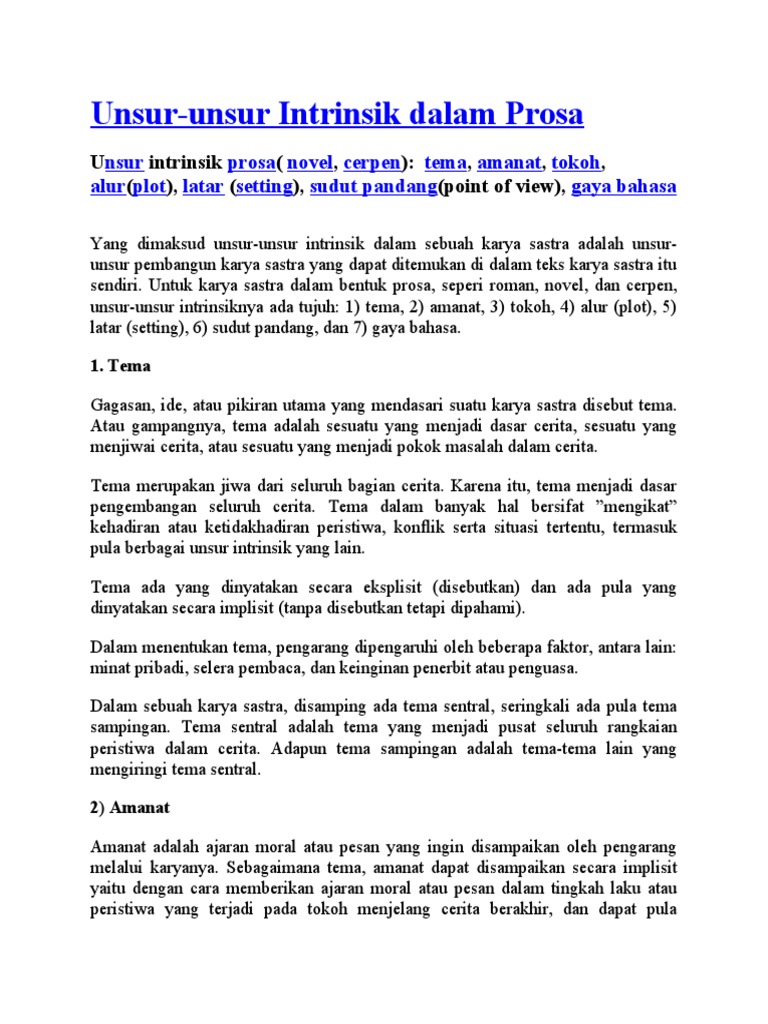 UNSUR INTRINSIK Sastra Prosa | PDF