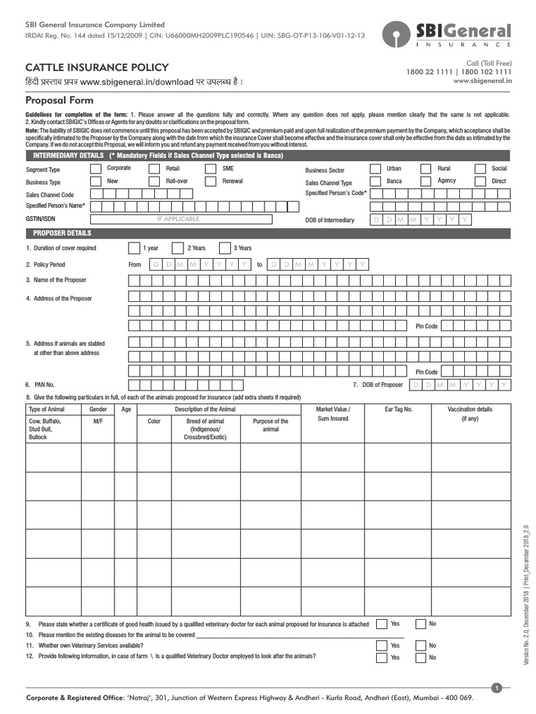 Cattle Insurance Form PDF | PDF | Cattle | Insurance