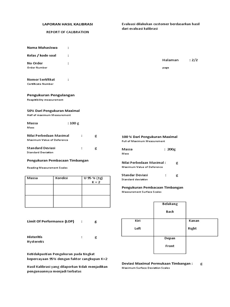Form Laporan Hasil Kalibrasi | PDF