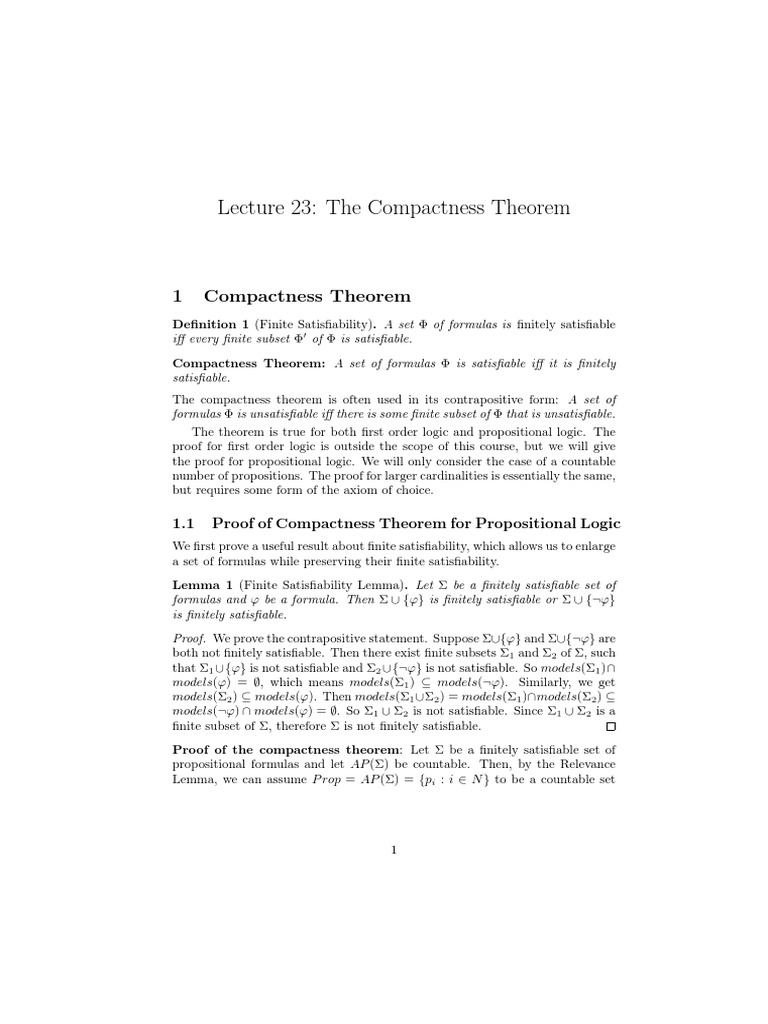The Compactness Theorem: A Powerful Tool for Proving Results in Logic and Mathematics | PDF ...