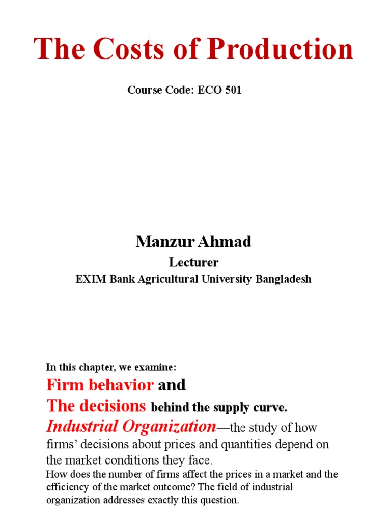 The Costs of Production: Manzur Ahmad | PDF | Economic Surplus | Price ...