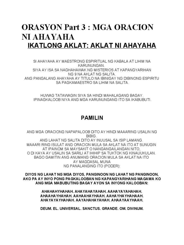 ORASYON Ni AHAYAHA Part 3 | PDF