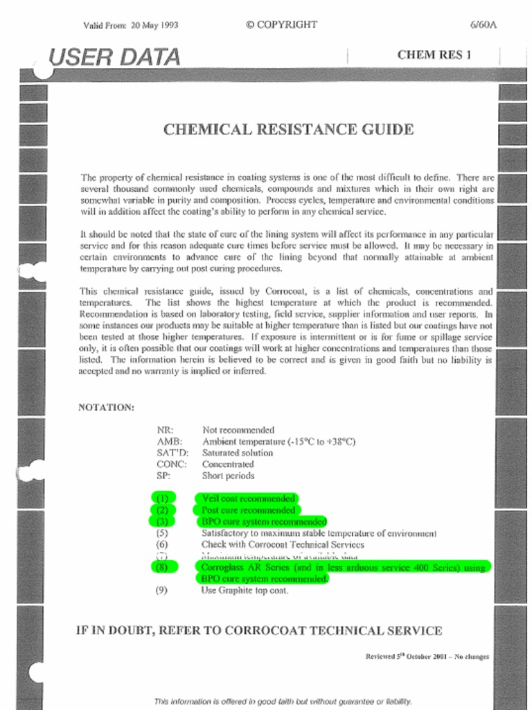 Corrocoat Chemical Resistant Table | PDF