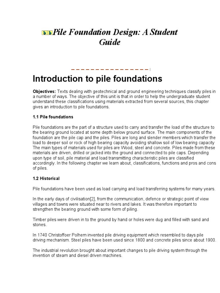 Pile Foundation Design: A Student Guide: Introduction To Pile Foundations | PDF | Deep ...