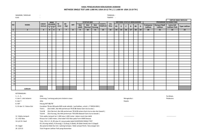 Form Kebugaran Anak Sekolah | PDF
