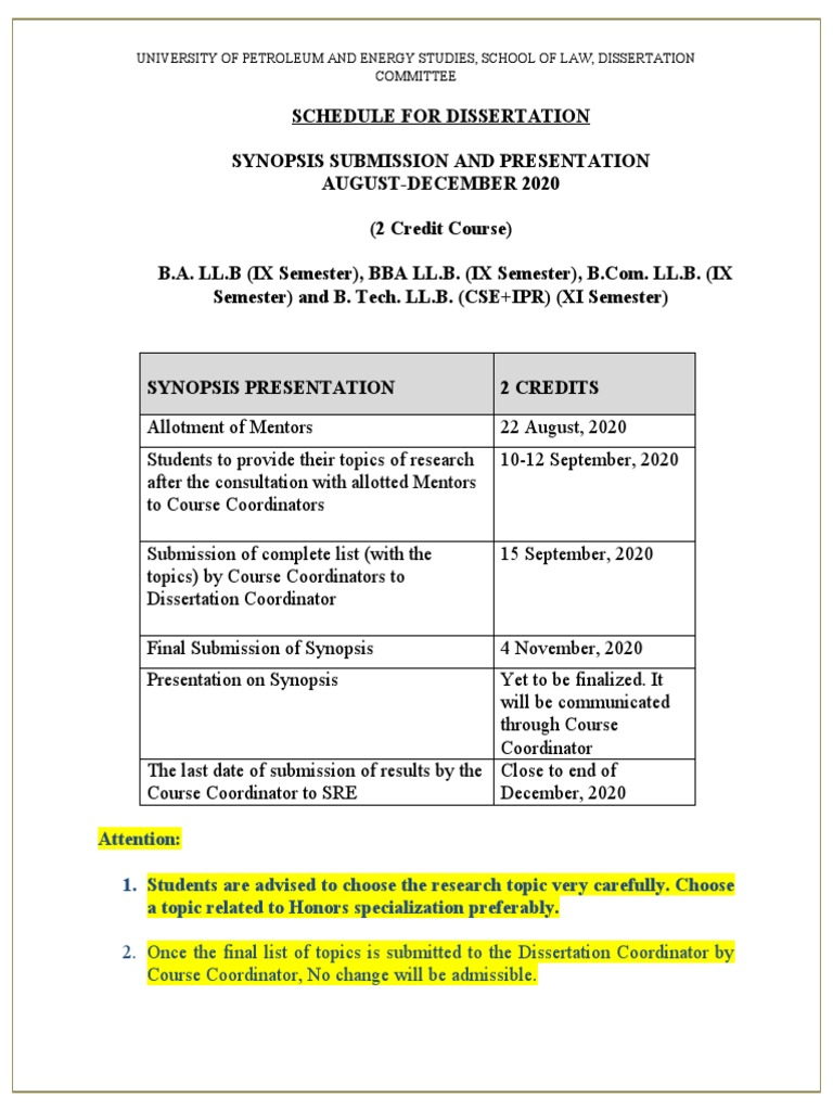 Dissertation Schedule 2020-2021 | PDF