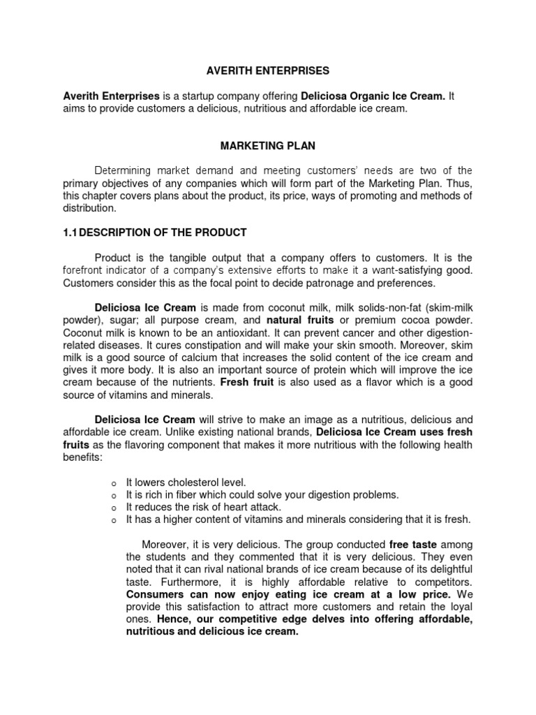 Deliciosa Ice Cream Marketing Plan | PDF | Milk | Coconut Milk