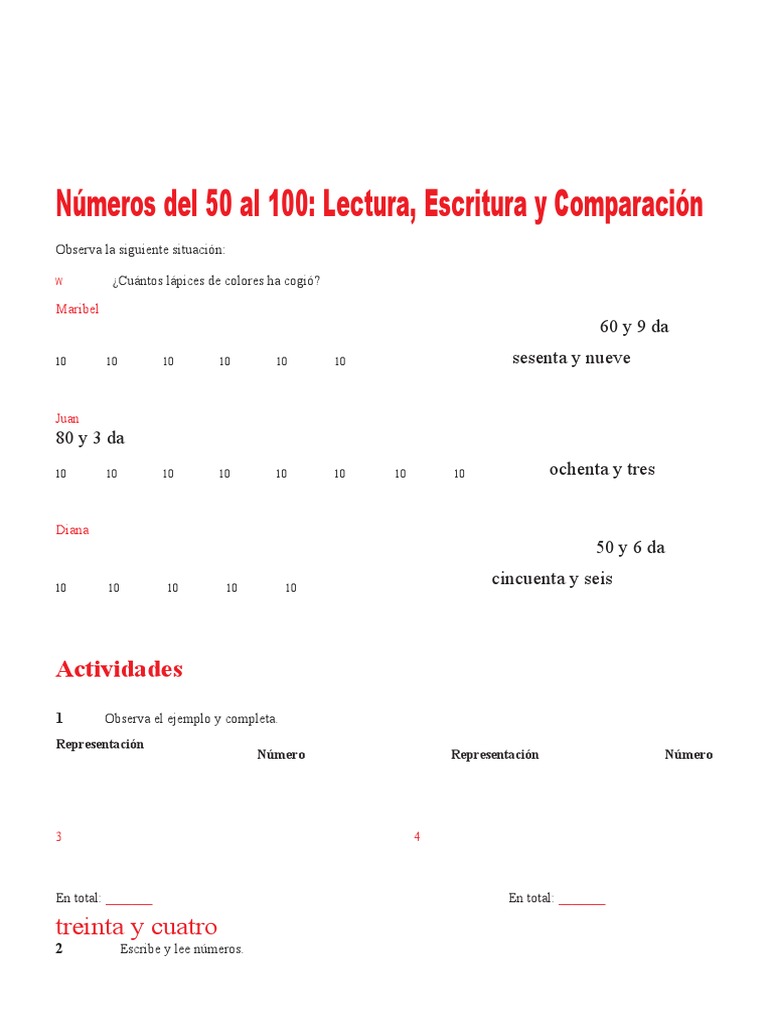 Actividades de Números del 50 al 100 | PDF | Violencia