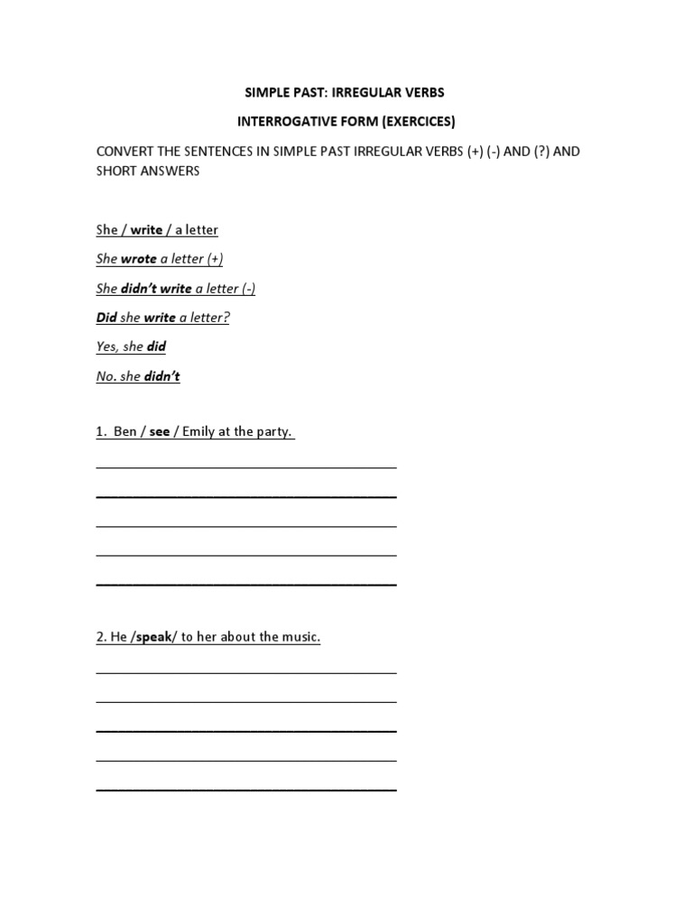 Past Simple Interrogative Exercises | PDF | Syntactic Relationships ...