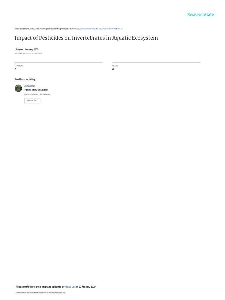 Impact of Pesticides On Invertebrates in Aquatic Ecosystem: January ...