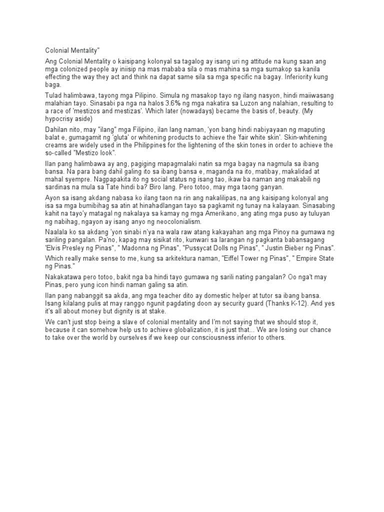 Colonial Mentality | PDF