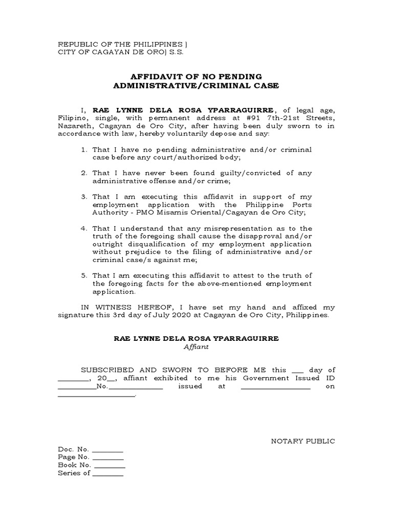 Affidavit of No Pending Case | PDF