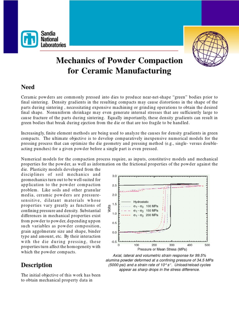 Mechanics of Powder Compaction For Ceramic Manufacturing | PDF | Stress ...