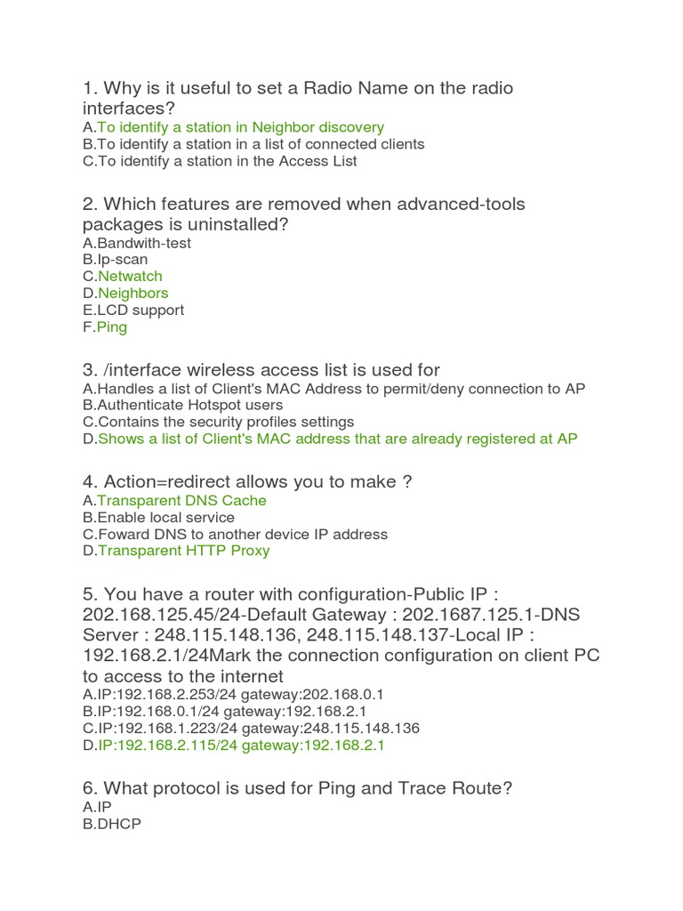 MTCNA - Answer Key | PDF | Router (Computing) | Firewall (Computing)