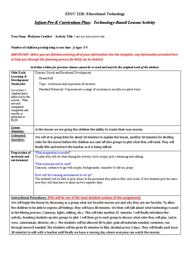 Ed Tech ECDE Activity Plan | PDF | Differentiated Instruction ...