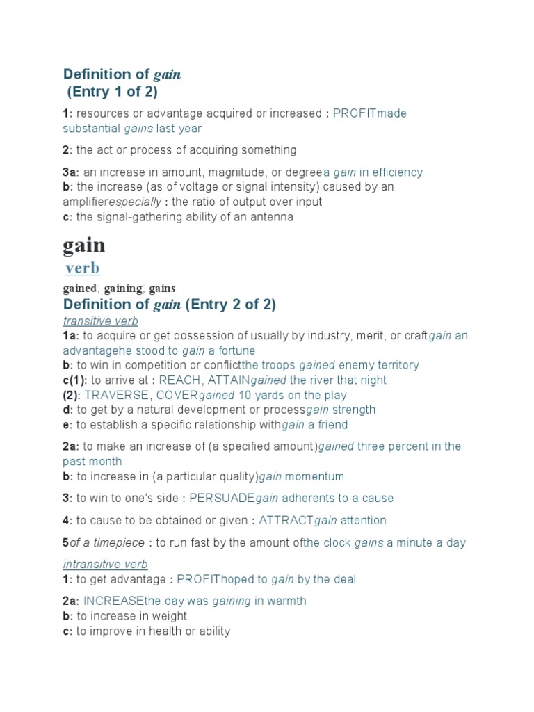 Definition of Gain (Entry 1 of 2) : Profit | PDF