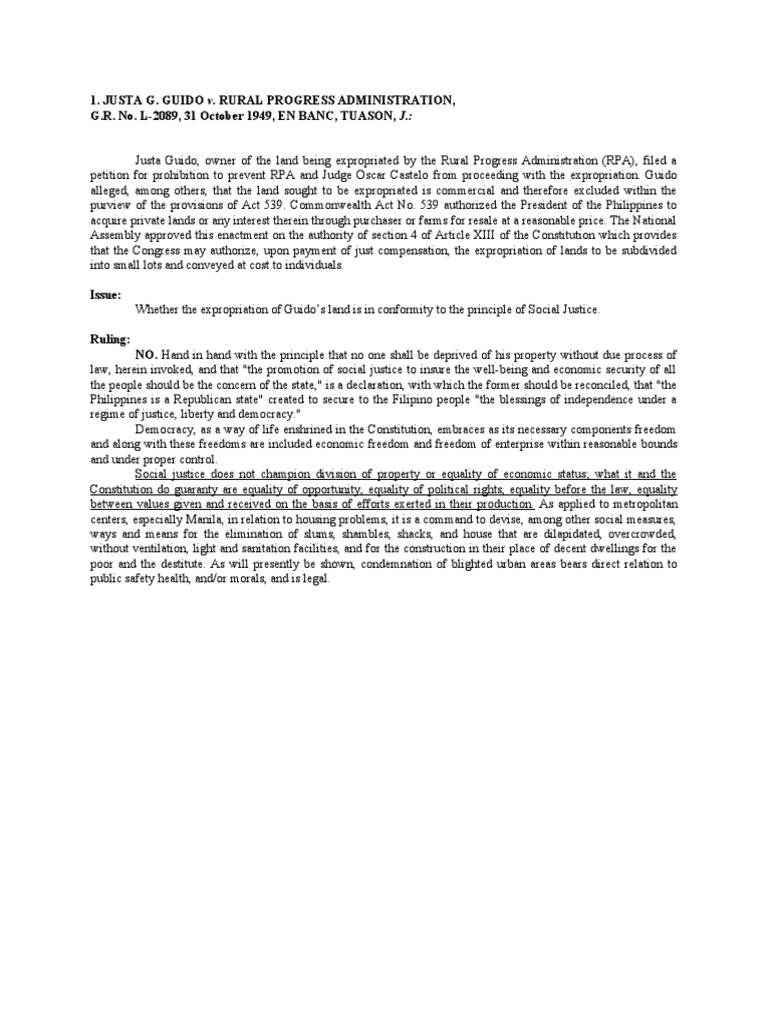 Expropriation and Social Justice Cases | PDF | Overtime | Eminent Domain