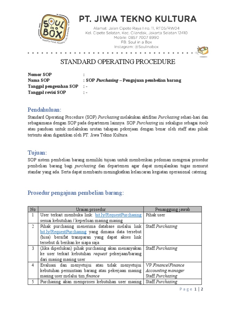 SOP Purchasing - Pengajuan Pembelian Barang | PDF