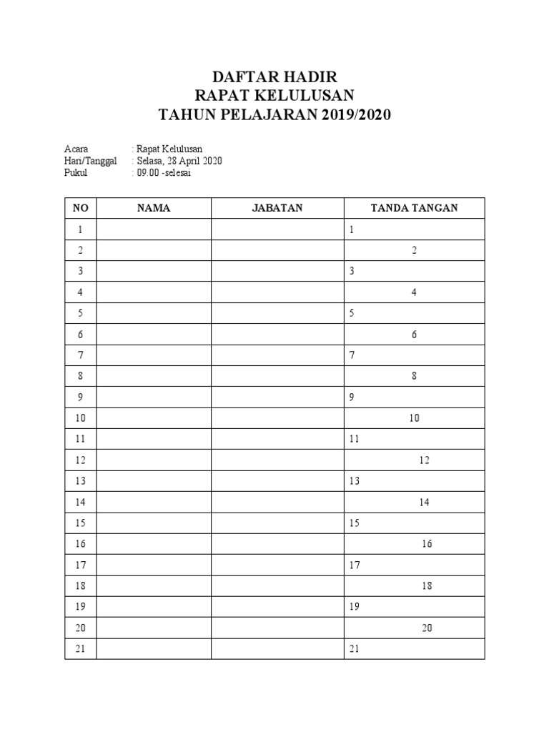 Daftar Hadir Rapat Kelulusan | PDF