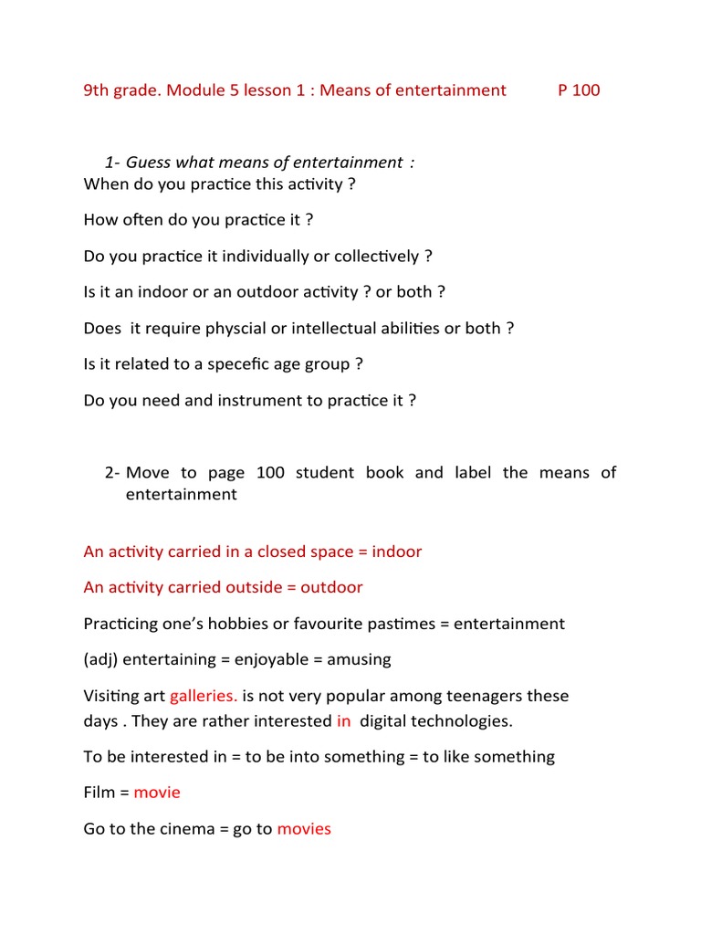 Means of Entertainment in 9th Grade | PDF | Games & Activities | Art