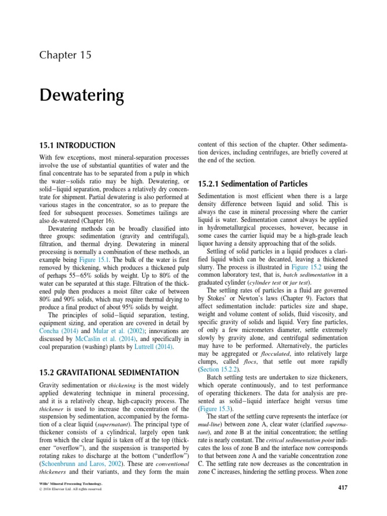 Chapter 15 Dewatering - 2016 - Wills Mineral Processing Technology Eighth Edition | PDF