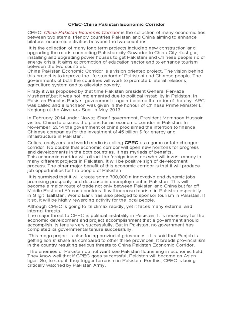 CPEC-China Pakistan Economic Corridor | PDF | Pakistan | Government Of ...