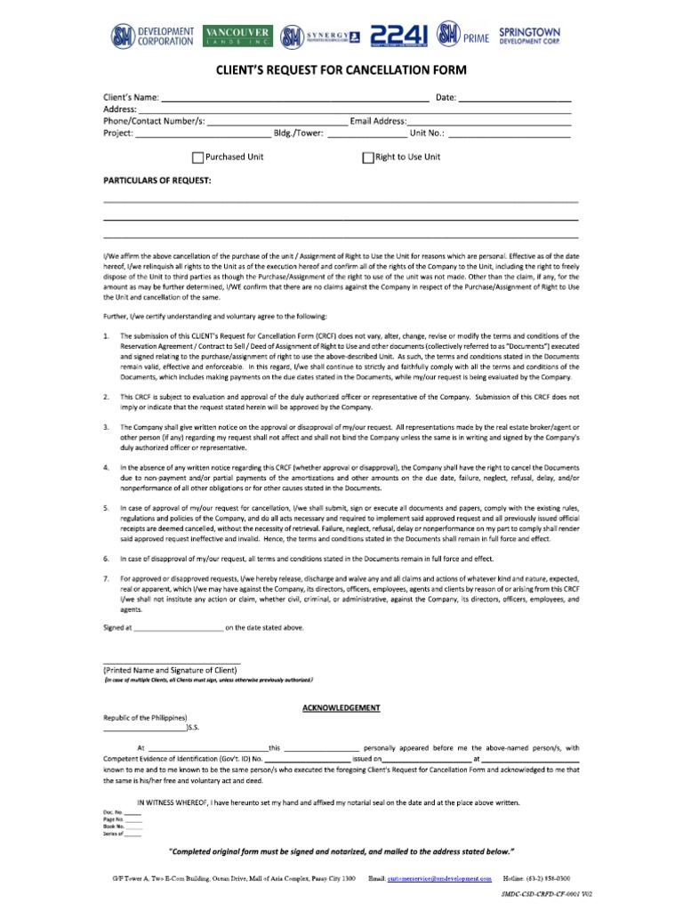Client's Request For Cancellation Form (CRCF English) - 09.01.18 | PDF