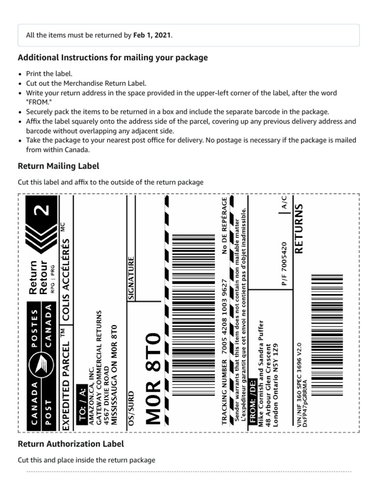 Package Return Instructions and Label | PDF