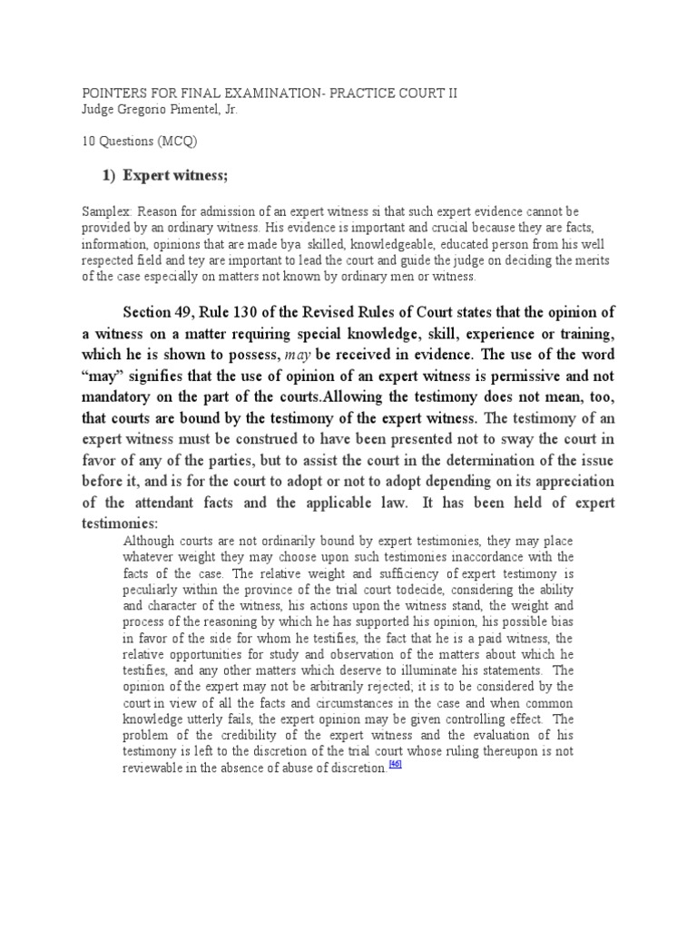 Pointers For Final Examination | PDF | Plea Bargain | Plea