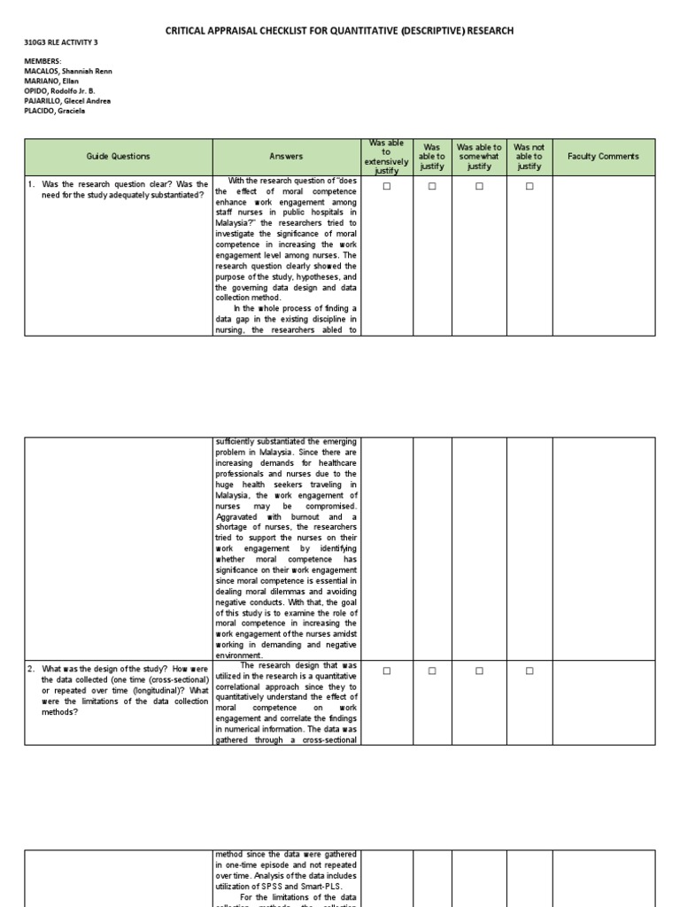 3310 G3 - Act - 3 - Critical Appraisal Checklist For Quantitative ...