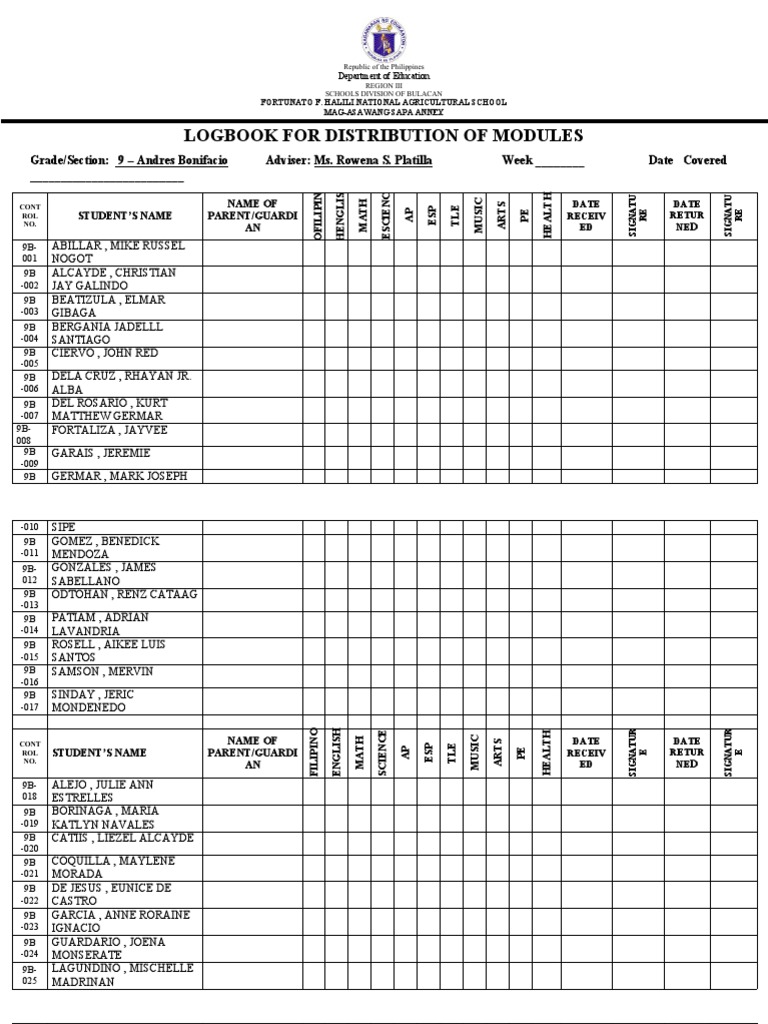 Logbook With Subjects BONI | PDF