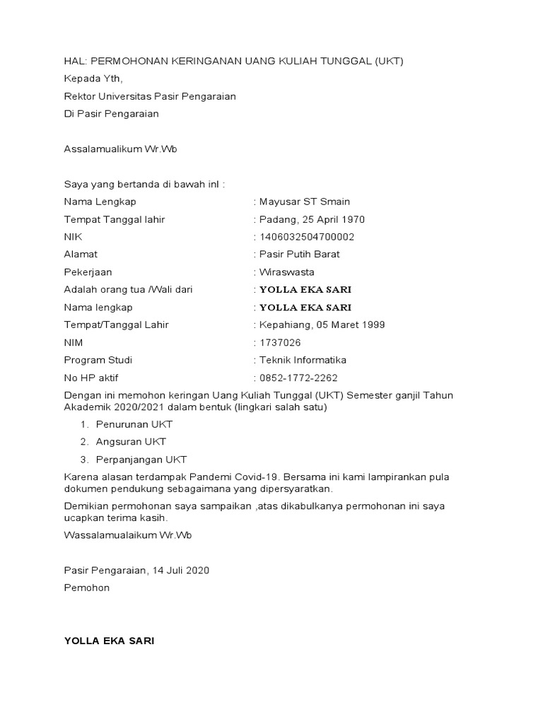 Surat Permohonan Ukt | PDF