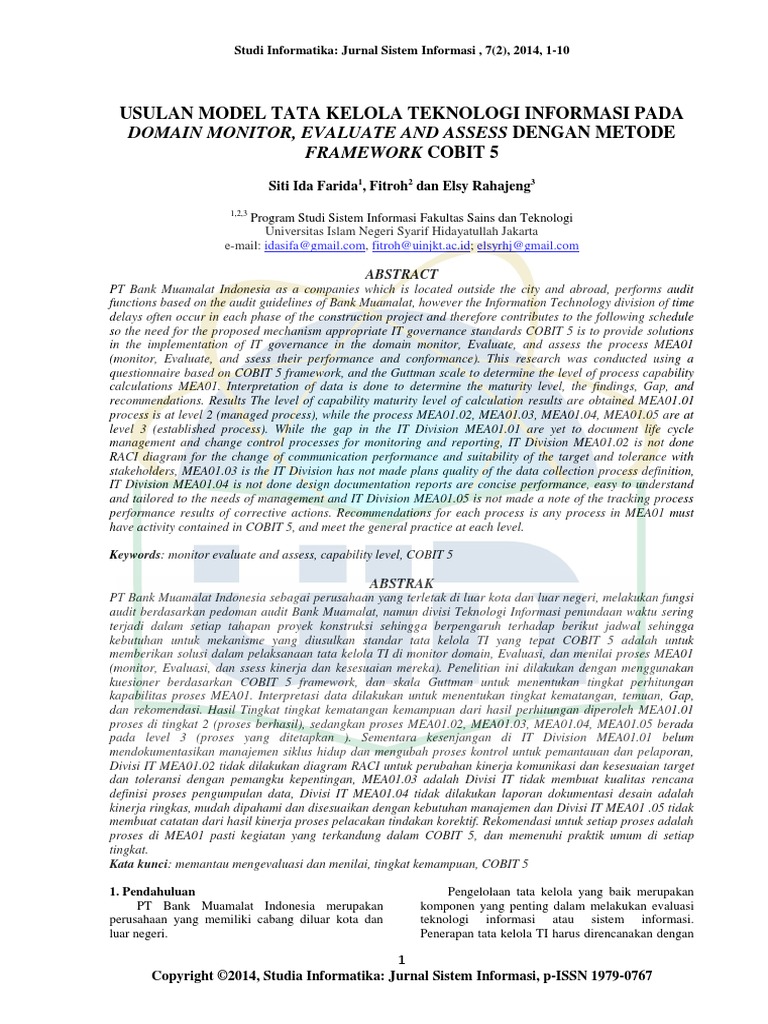 Usulan Model Tata Kelola TI Pada Domain MEA Dengan Metode Framework ...