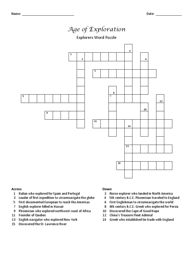 Age of Exploration: Explorers Word Puzzle | PDF