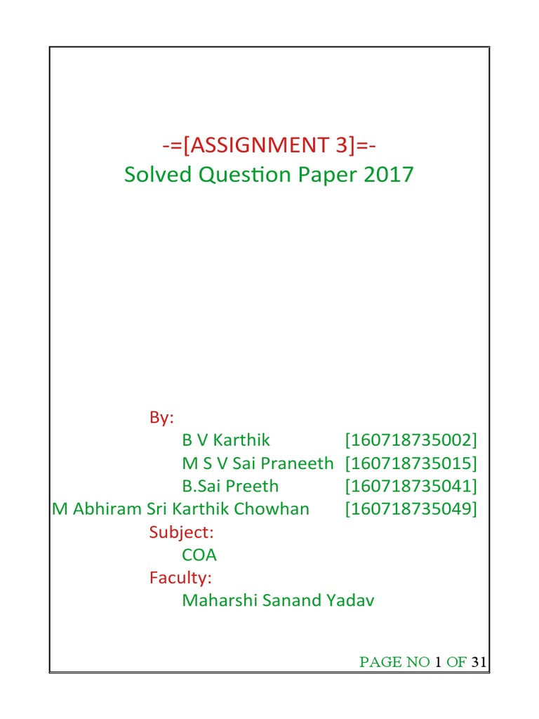 Computer Organization and Architecture (COA) DEC 2017 Solved Question Paper | PDF | Computer ...