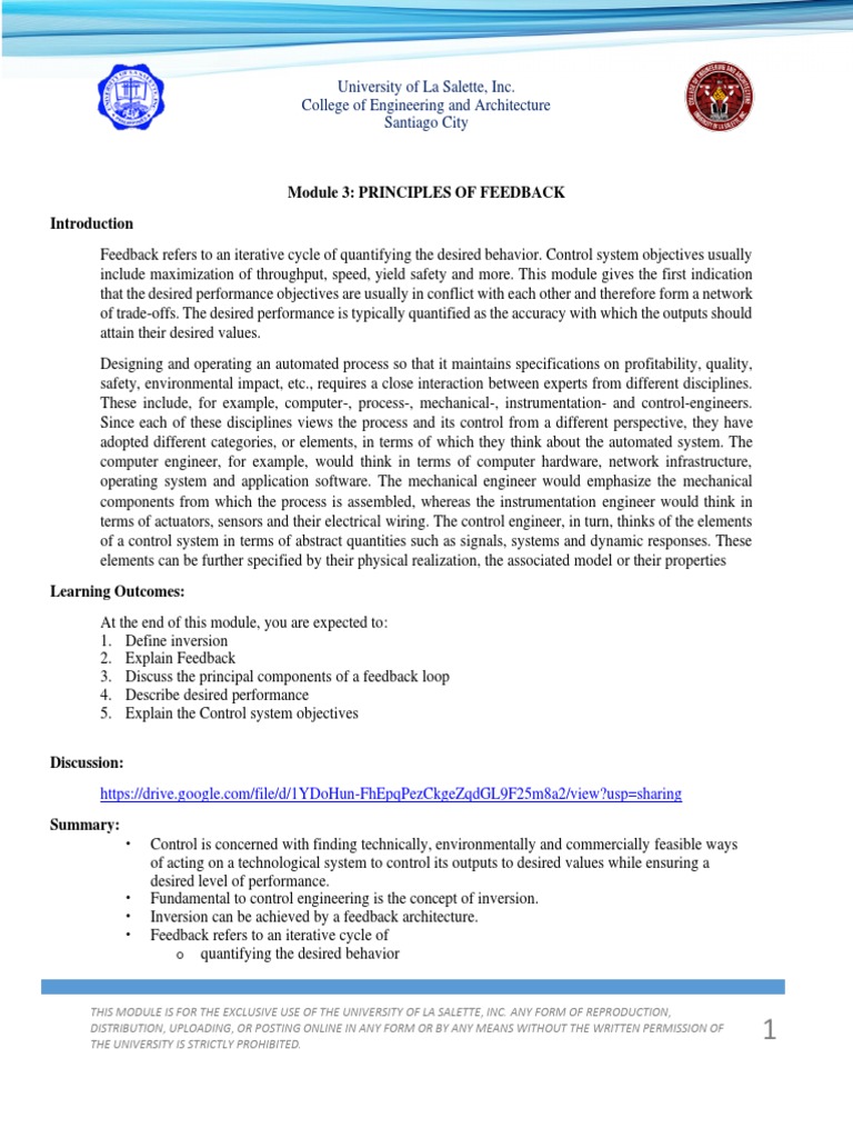 Module 3 Feedback and Control System | PDF | System | Instrumentation