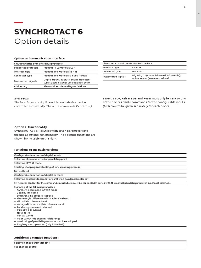 Option Details: Synchrotact 6 | PDF | Parameter (Computer Programming) | Electrical Engineering