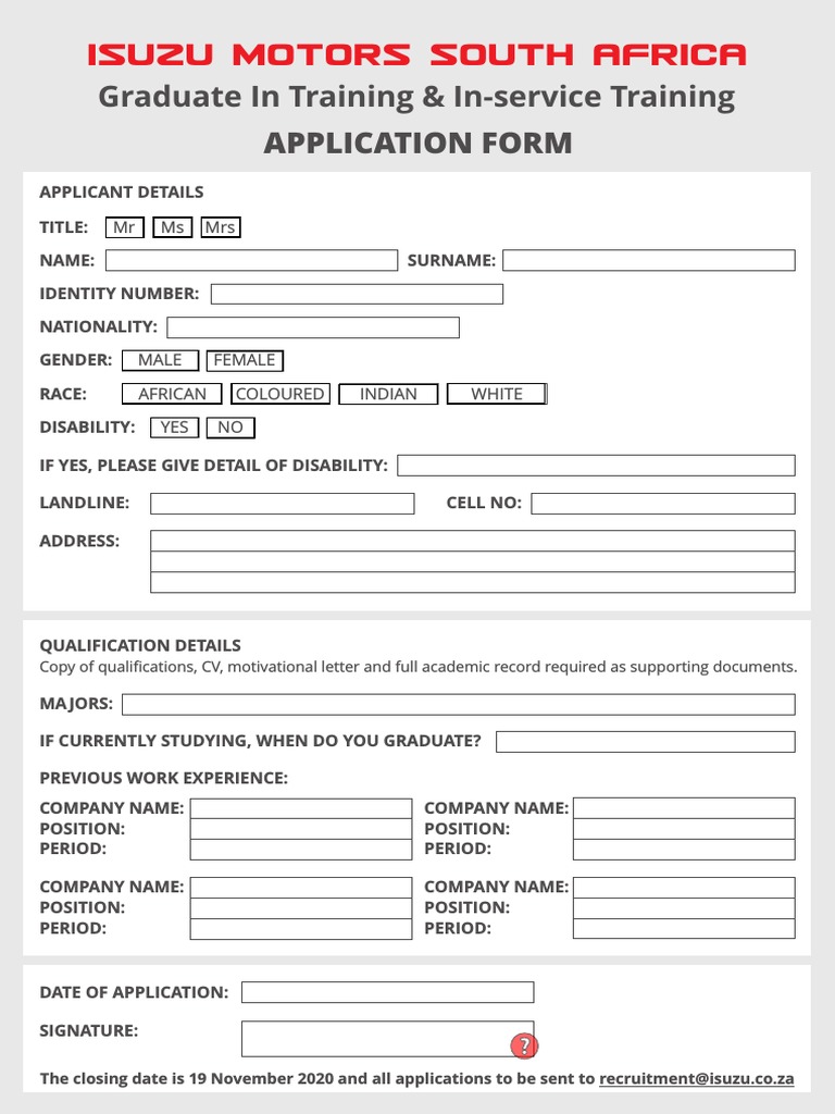 Isuzu SA Graduate Training Application | PDF | Career & Growth