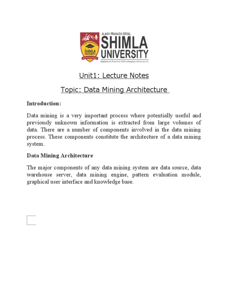 Unit1: Lecture Notes Topic: Data Mining Architecture | PDF | Data ...