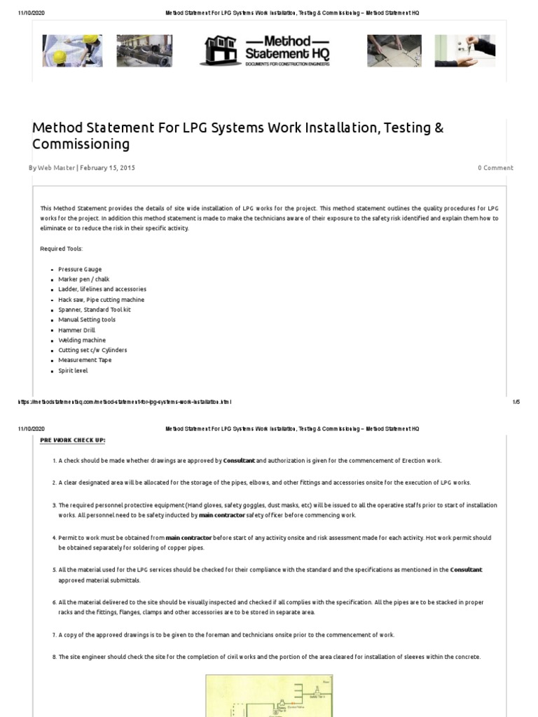 Method Statement For LPG Systems Work Installation, Testing ...