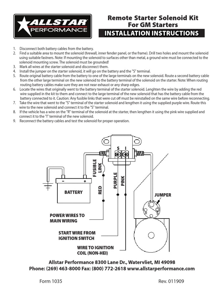Installation Instructions: Remote Starter Solenoid Kit For GM Starters ...