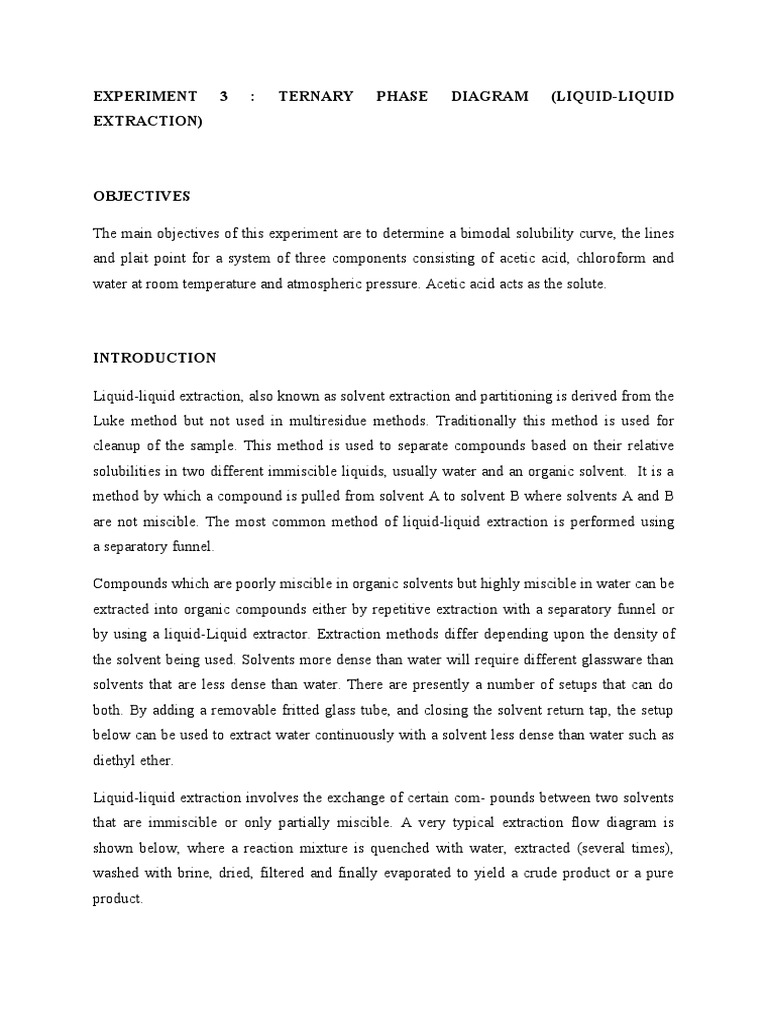 Experiment 3: Ternary Phase Diagram (Liquid-Liquid Extraction) | PDF | Solvent | Analytical ...