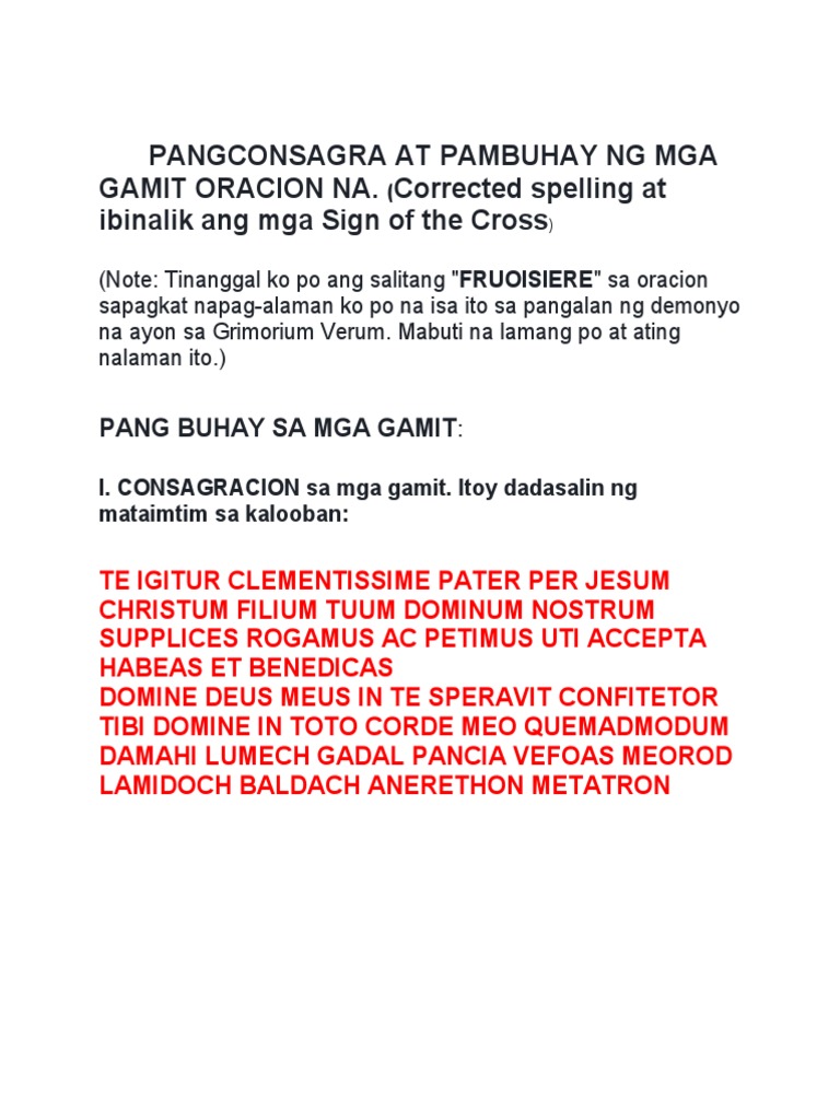 Pangconsagra at Pambuhay NG Mga Gamit Oracion Na Anting Anting | PDF