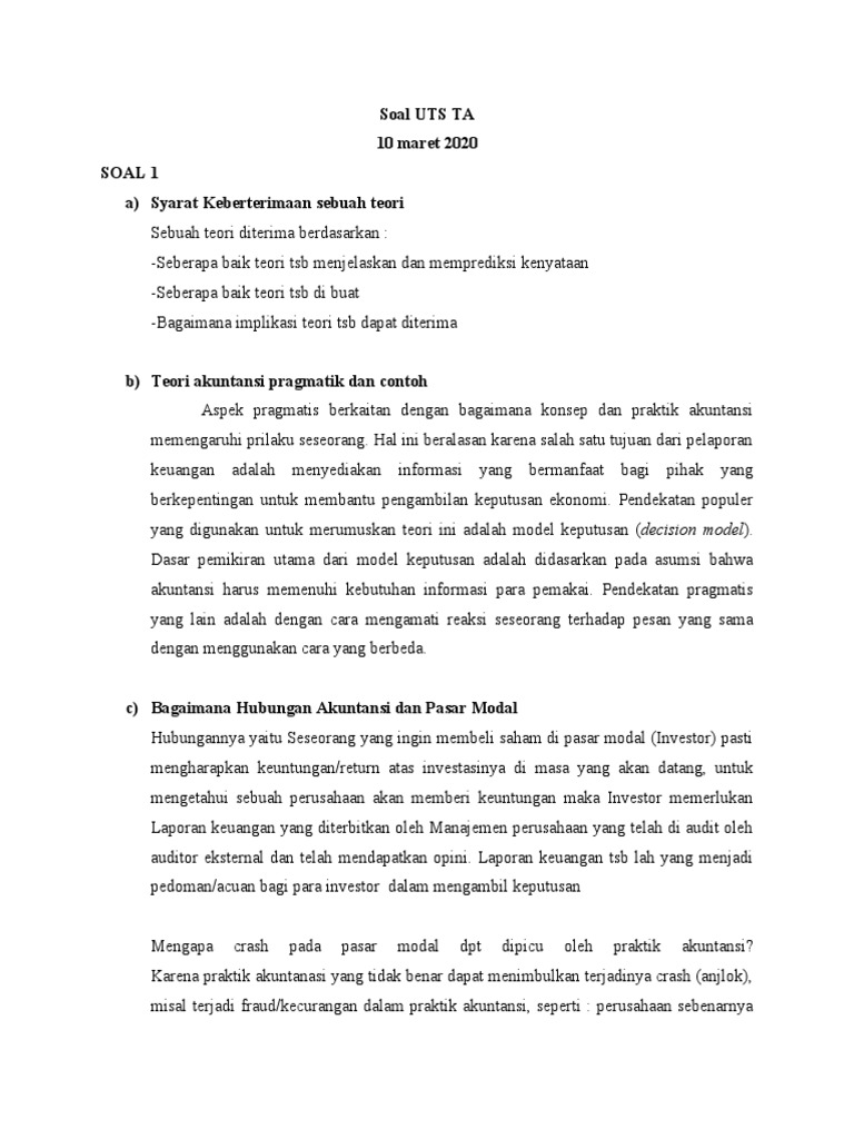 Soal Uts Ta 10 Maret 2020 Soal 1 A) Syarat Keberterimaan Sebuah Teori | PDF